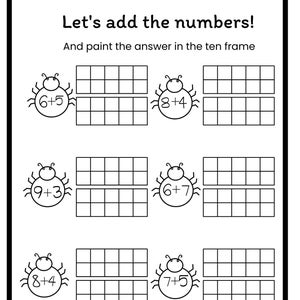 Ten Frame Addition Worksheets: Kindergarten Math (PDF) - Etsy