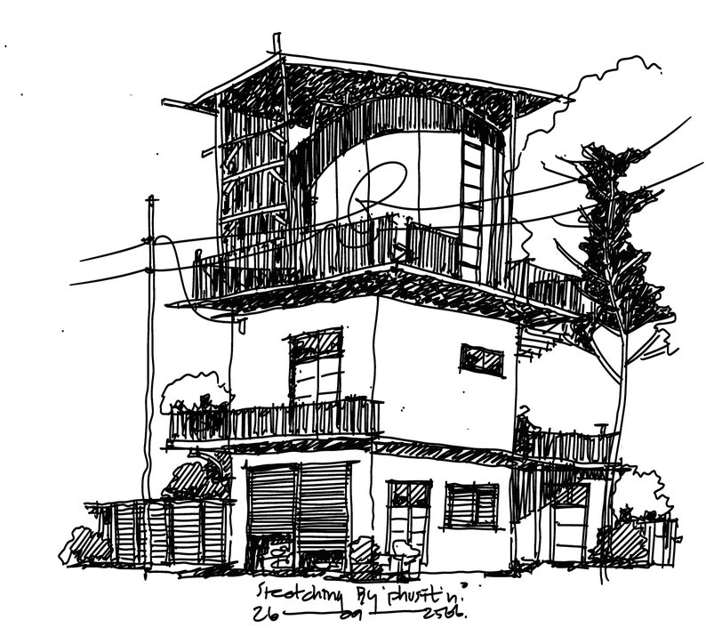 Sketch House Hand Drawn Ink Line Drawings With Buildings Architectural ...
