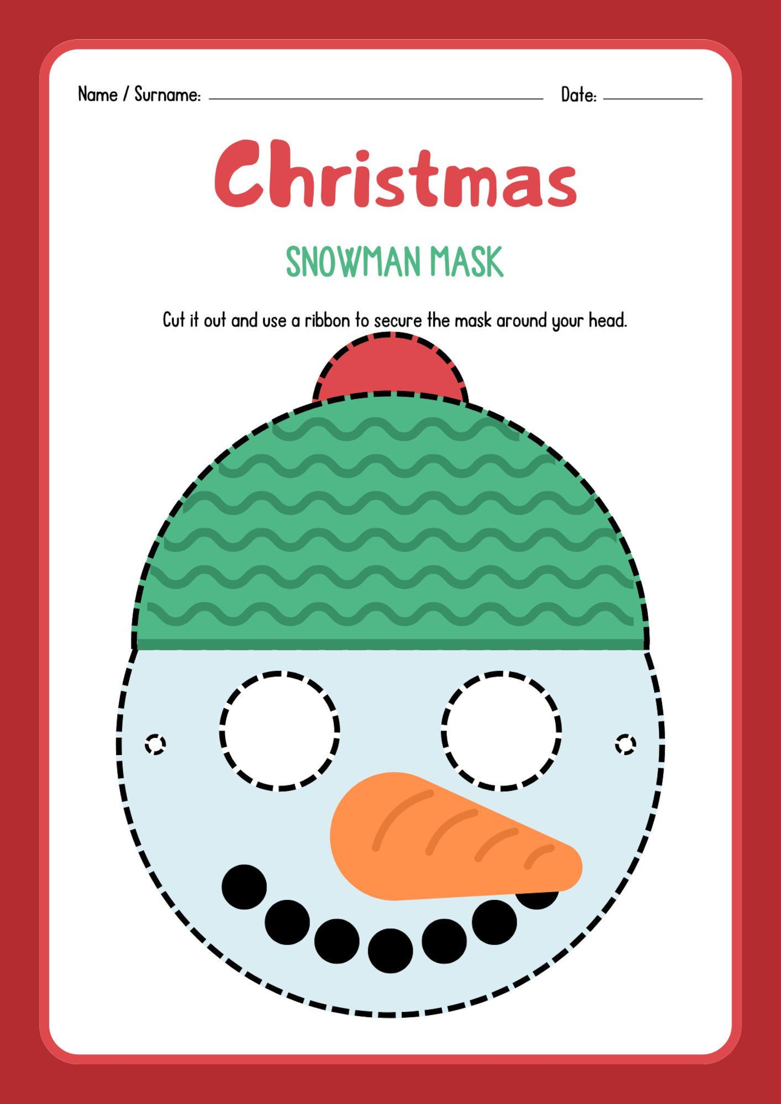 14 Printable Christmas Masks, Printable Christmas Costume, Christmas ...