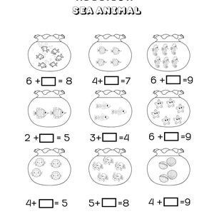 20printable Kindergarten Addition and Subtraction Sea Animal Worksheets ...