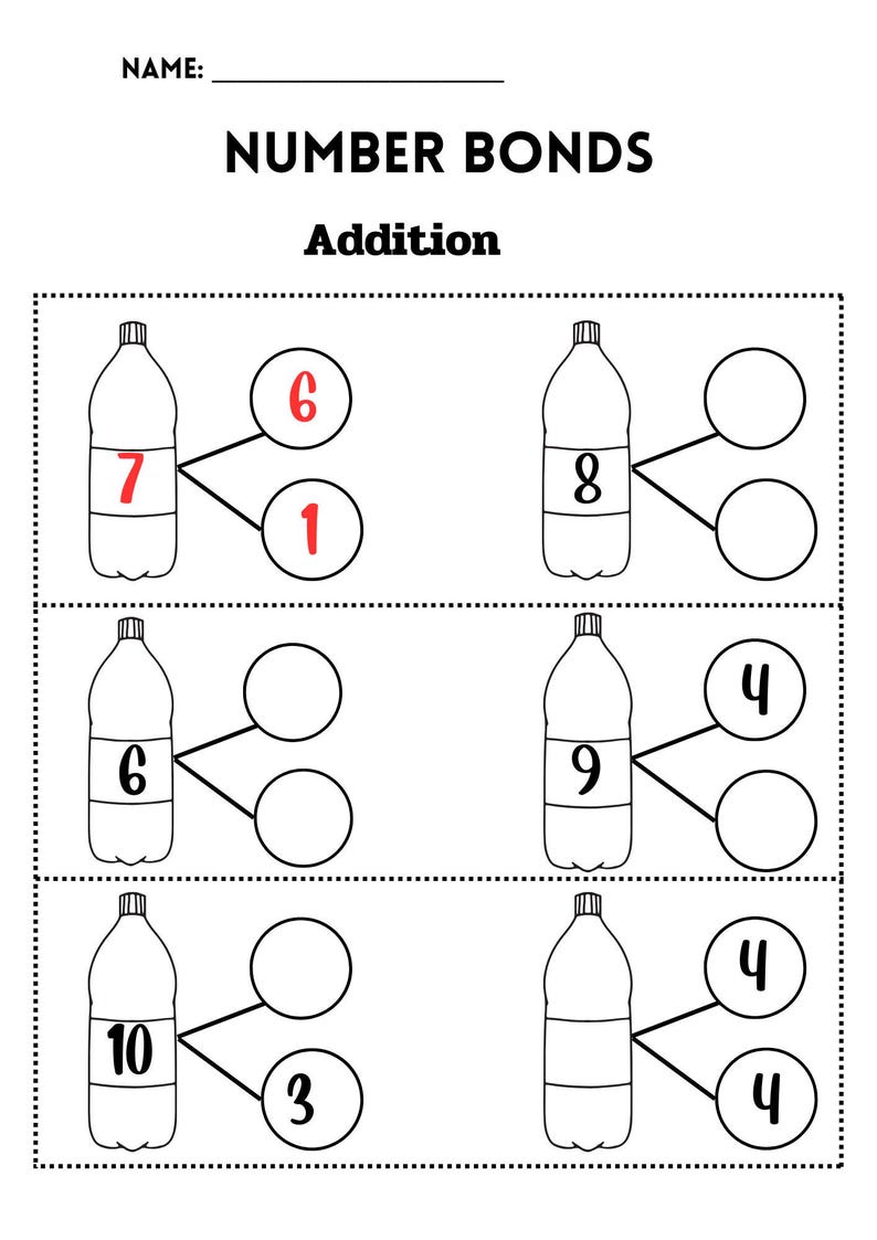 Printable Number Bonds Math Worksheets, Numbers 1 to 20, Kindergarten ...
