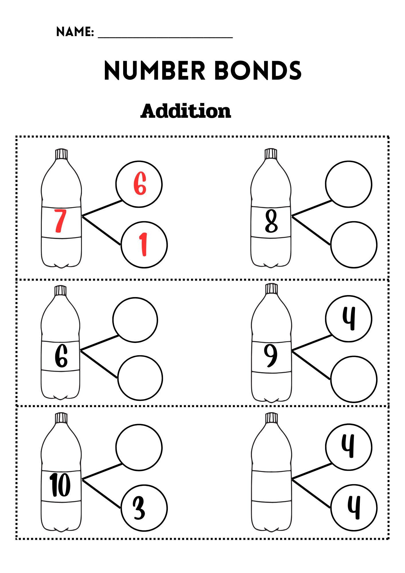 Printable Number Bonds Math Worksheets, Numbers 1 to 20, Kindergarten ...