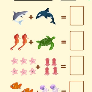 Math Worksheets Single Digit Cute Sea Animals Addition Edition ,animal ...