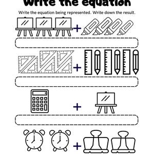 40 Printable Kindergarten Addition Worksheets, Write the Equation ...