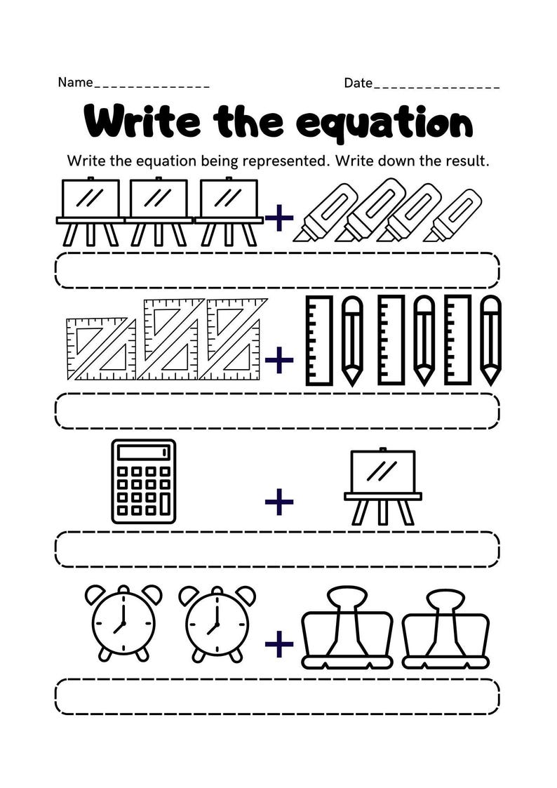 40 Printable Kindergarten Addition Worksheets, Write the Equation ...