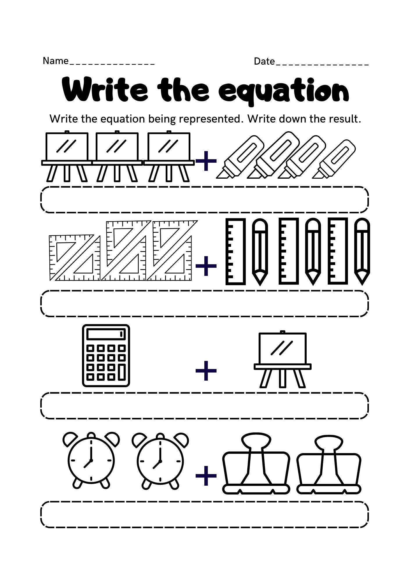 40 Printable Kindergarten Addition Worksheets, Write the Equation ...
