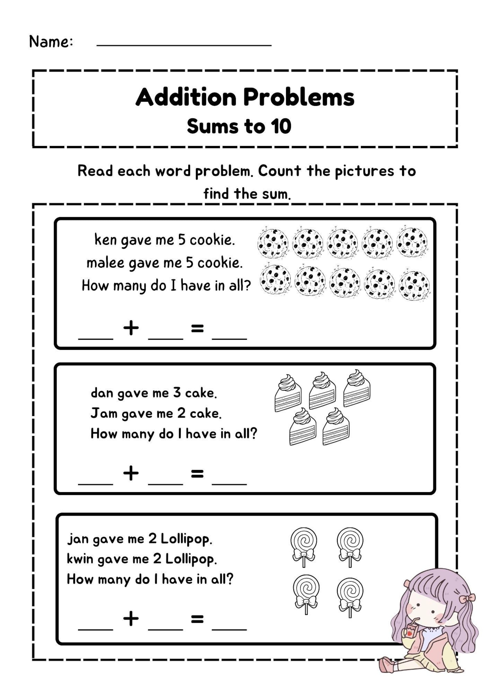 1st Grade Word Problems, Math Word Equations 2nd Grade,math Worksheet ...
