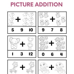 40 Picture Addition and Subtraction Worksheets: Preschool Homeschool ...