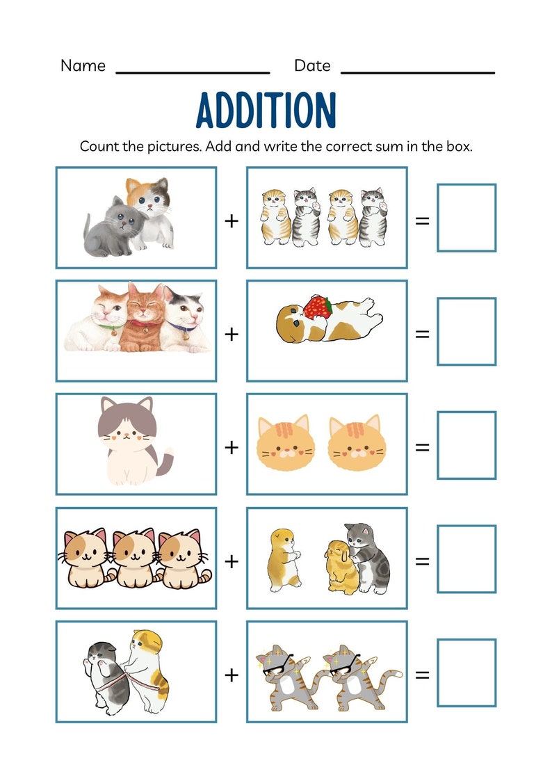 Preschool Math Worksheet: Learning Addition & Counting (PDF) - Etsy