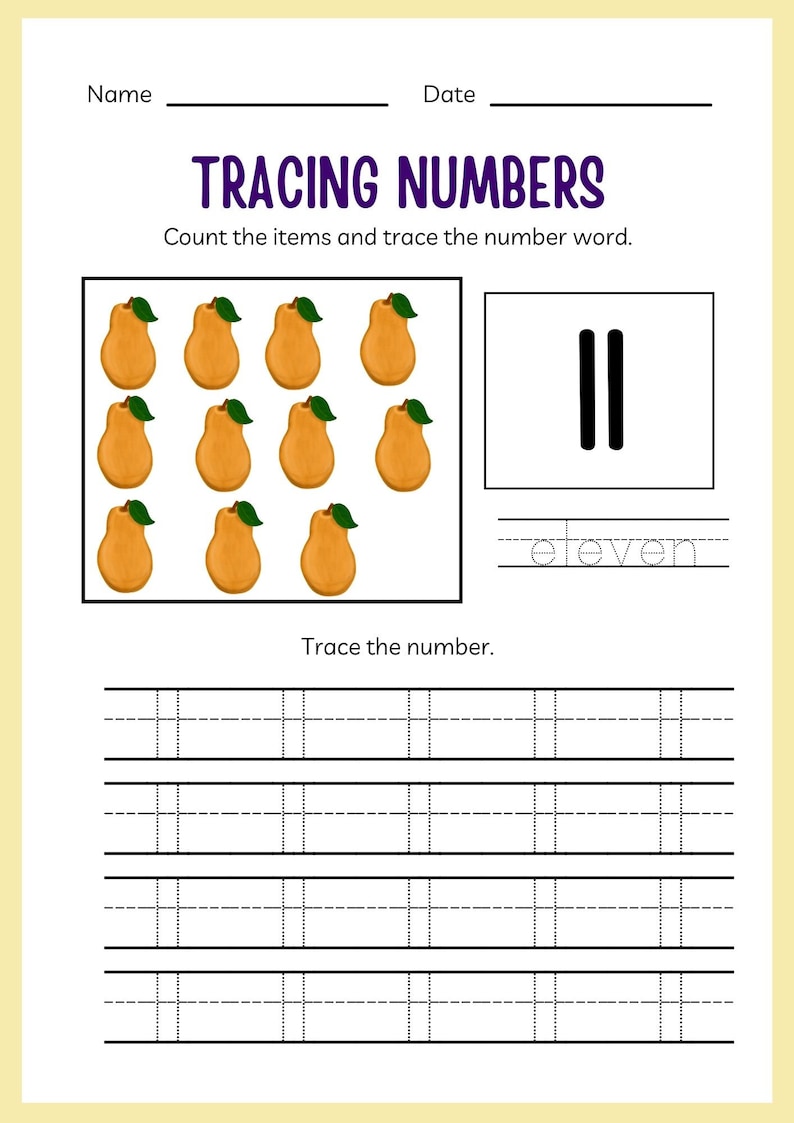 Printable Numbers 1-20 Tracing Worksheets for Preschool Kindergarten ...