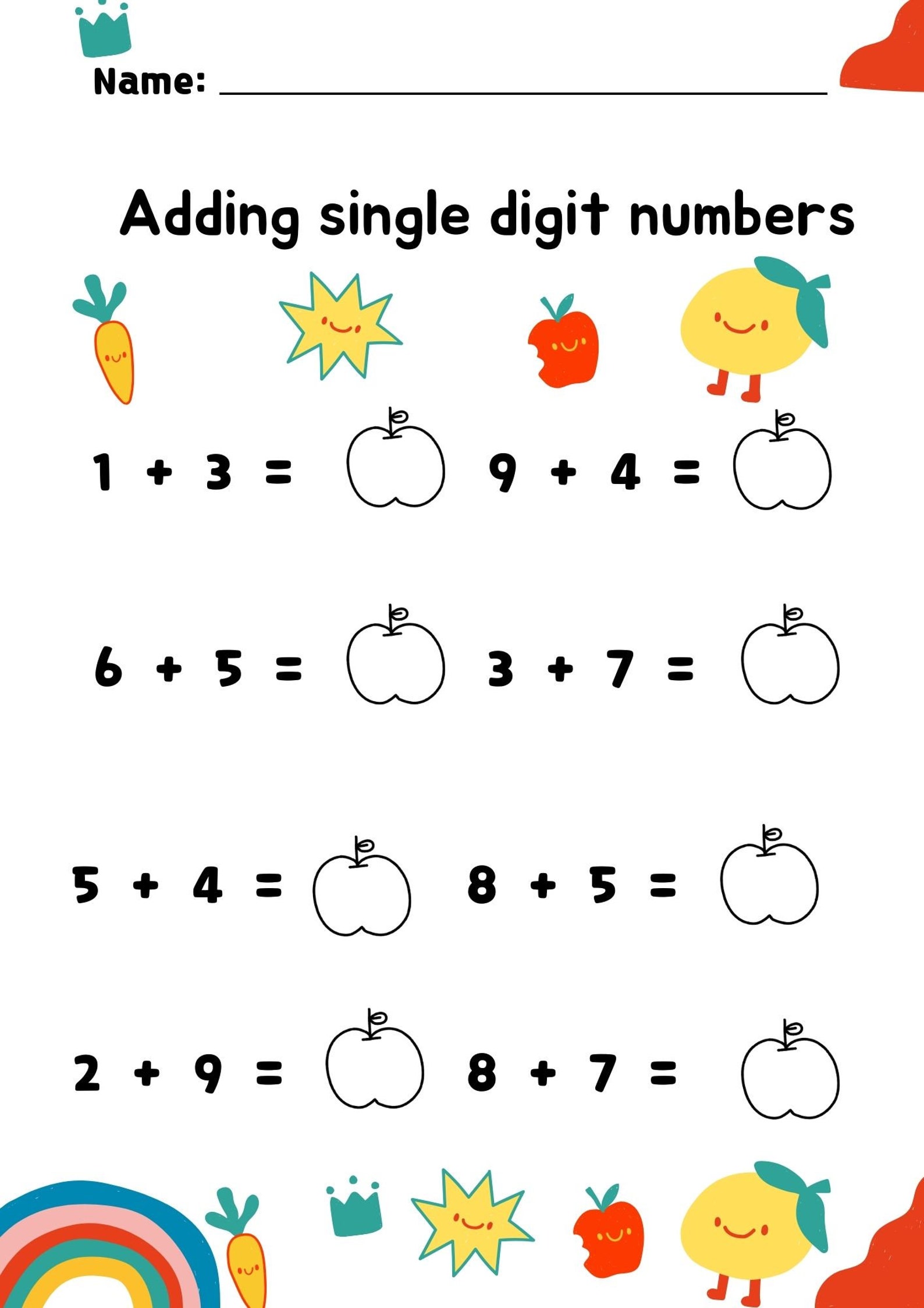 Buy 20 Printable Addition Worksheets, Math Worksheets, Single Digit ...