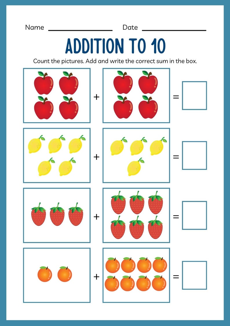 40 Printable Kindergarten Addition Worksheets, Picture Addition and ...