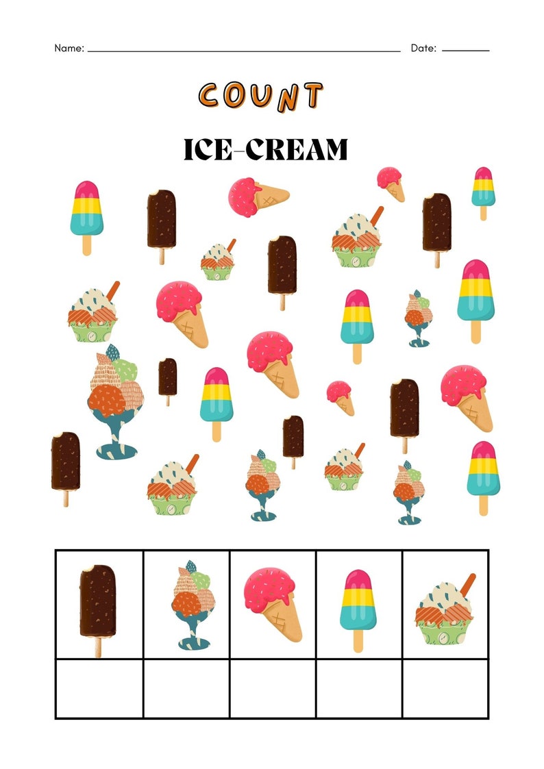 Single Digit Ice Cream Counting Worksheet ,printable Digital Download ...