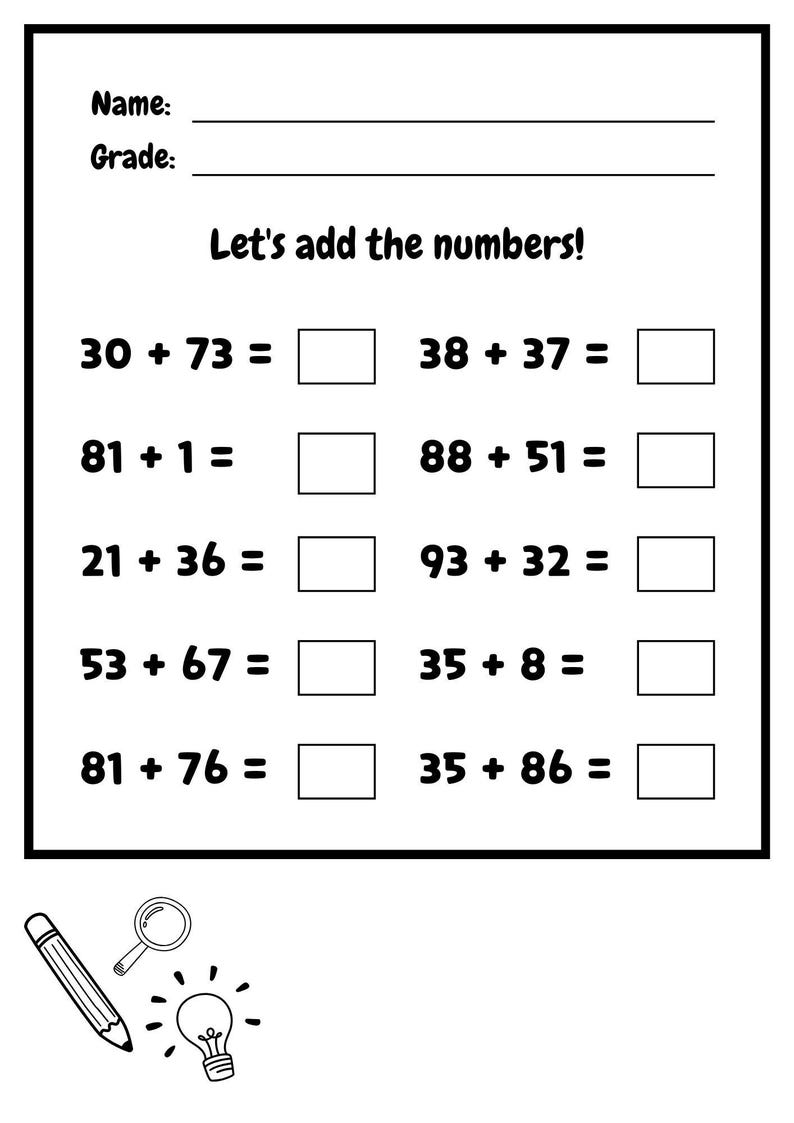 Double Digit Addition & Subtraction Worksheets: No Regrouping, Grade 1 ...
