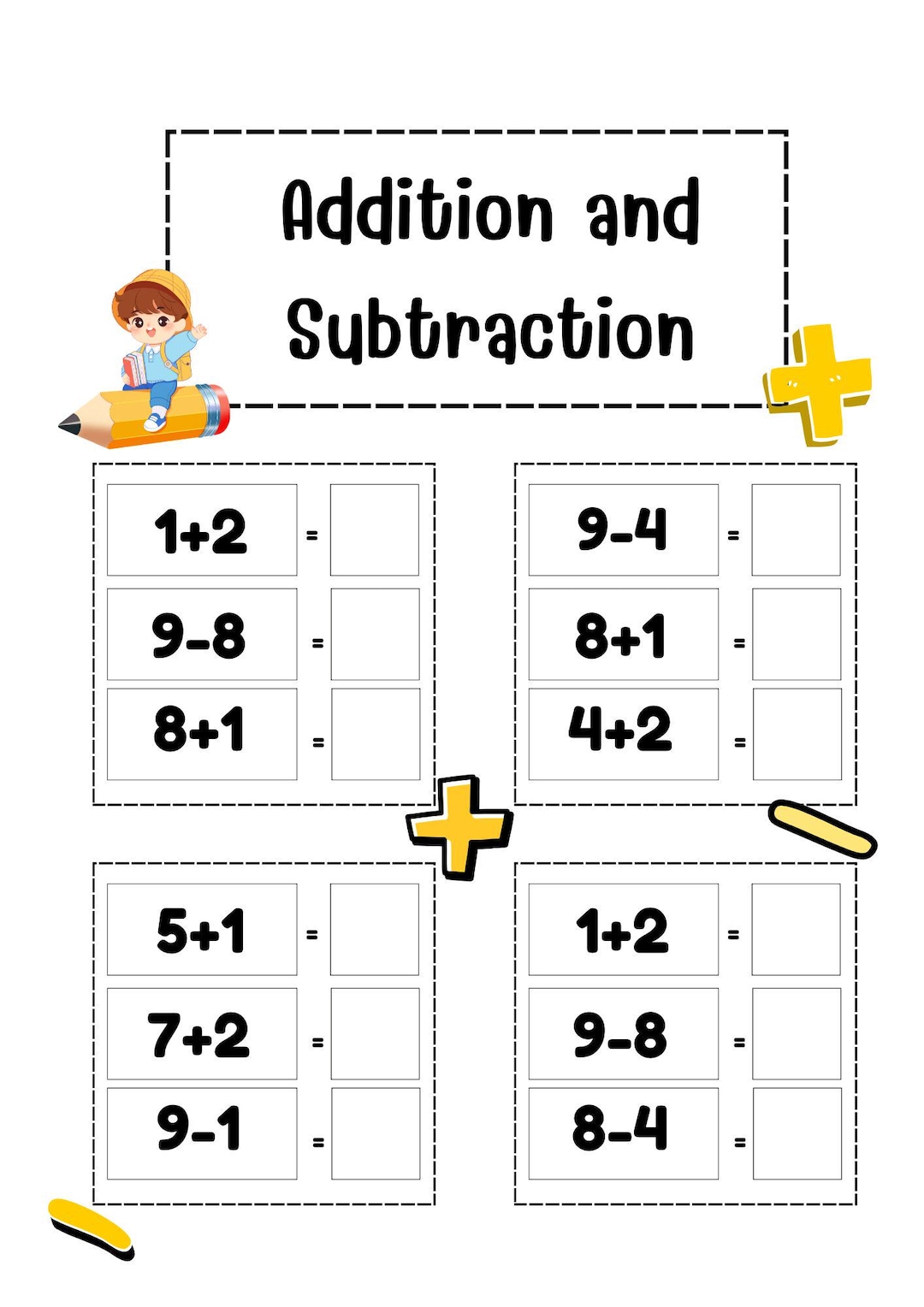 Addition and Subtraction Facts Worksheets Printable for Kids ...