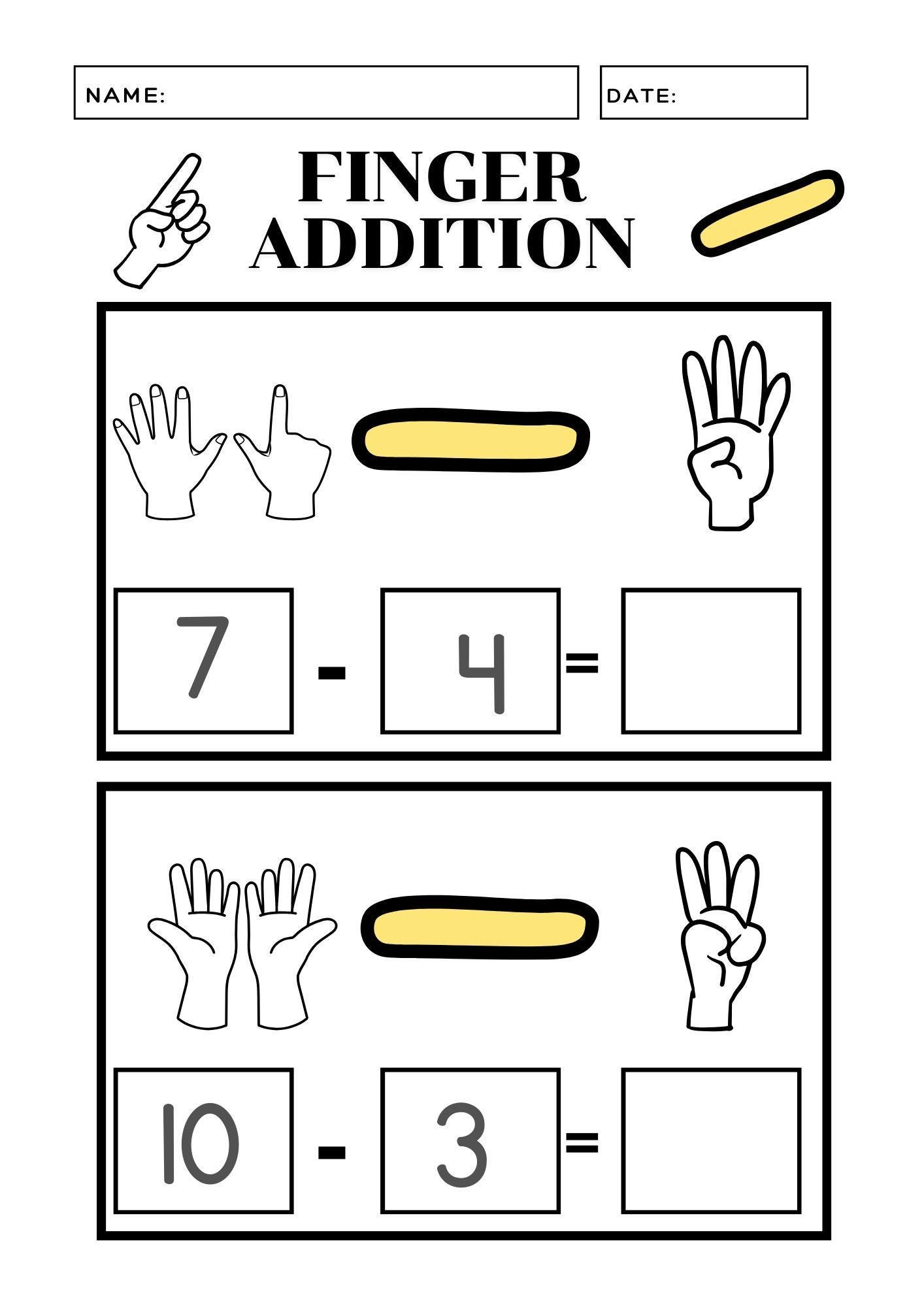 Counting Fingers Number Cards 1-10/ Fingers Addition and Subtraction ...