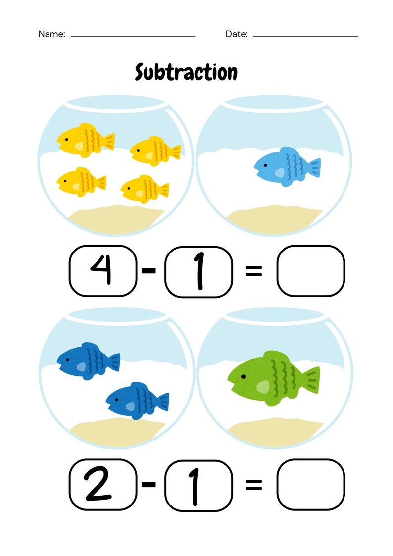 Fish Addition and Subtraction Worksheets: Kindergarten Homeschool ...
