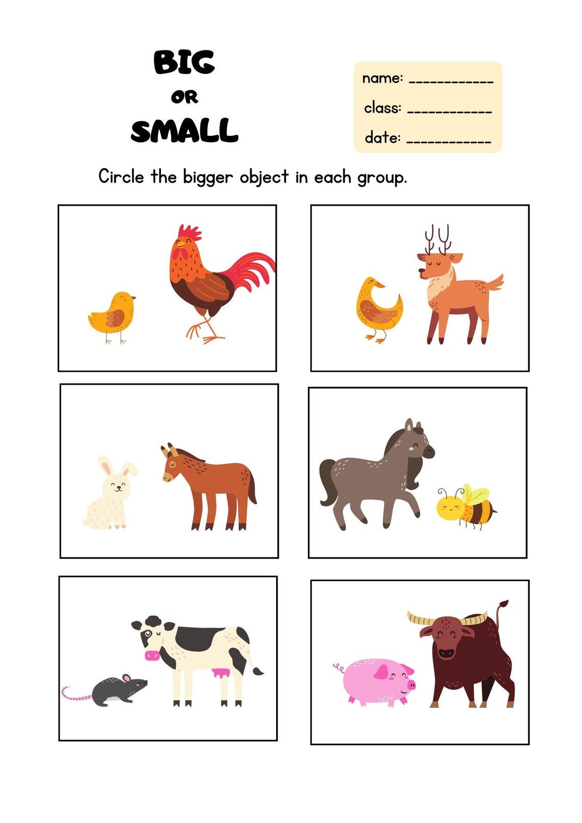 Big and Small Worksheet: Preschool Math Activity (printable) - Etsy