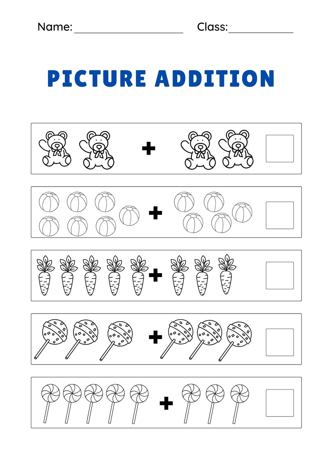 20 Printable Kindergarten Addition Worksheets, Picture Addition and ...
