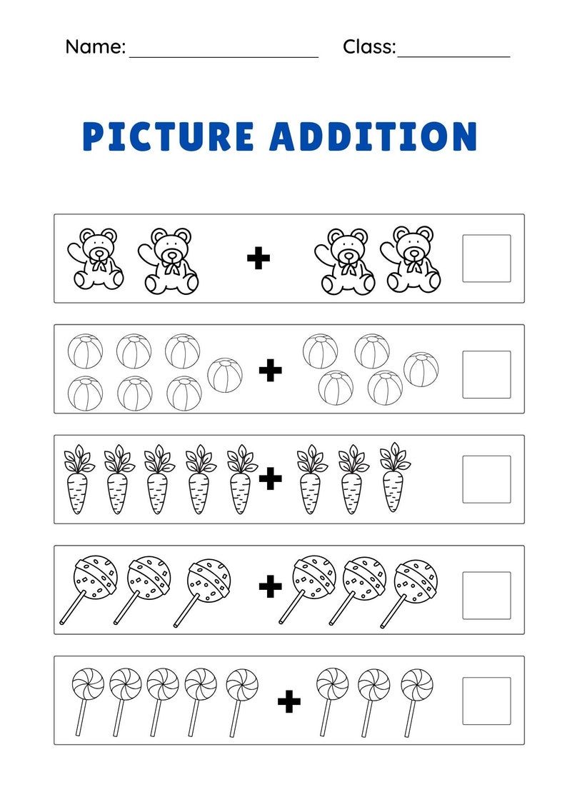 20 Printable Kindergarten Addition Worksheets, Picture Addition and ...