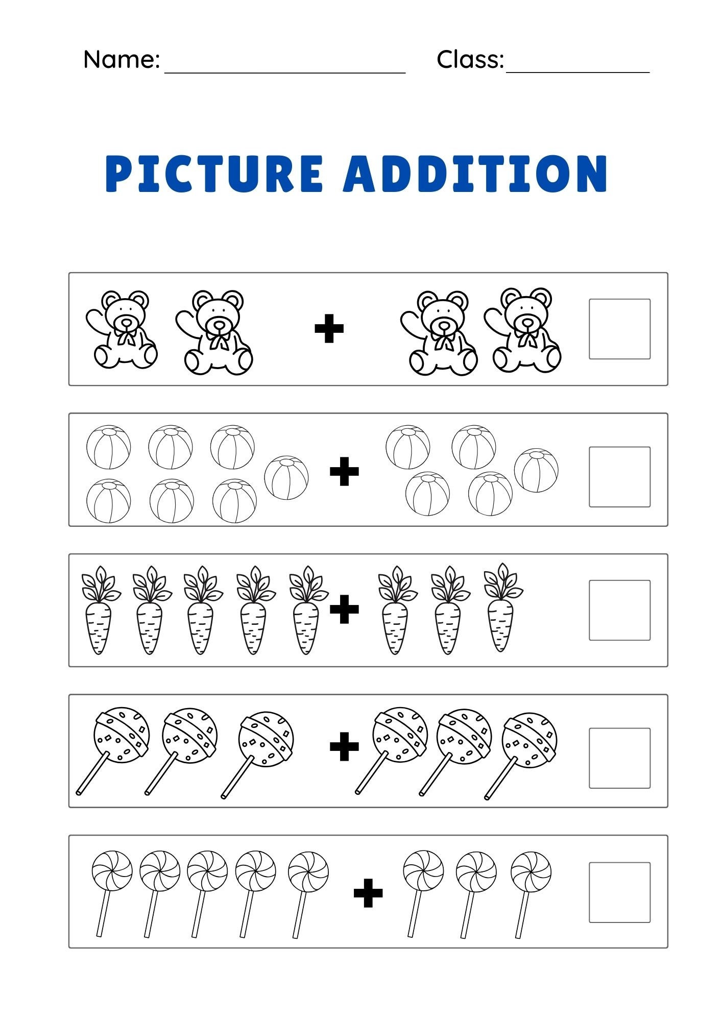 20 Printable Kindergarten Addition Worksheets, Picture Addition and ...