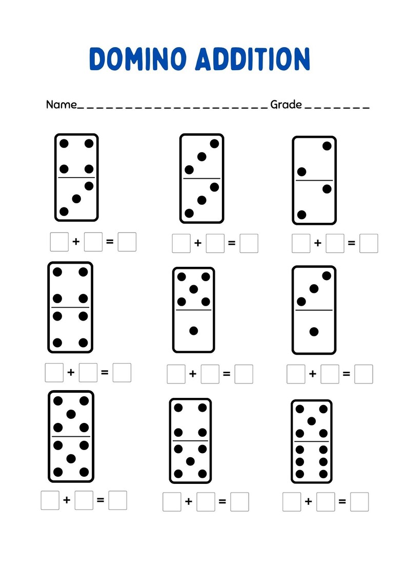 20 Printable Domino Addition Worksheets 1st Grade & Kindergarten Math ...