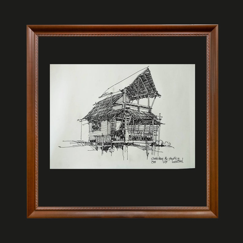 Sketch House Hand Drawn Ink Line Drawings With Buildings Architectural ...