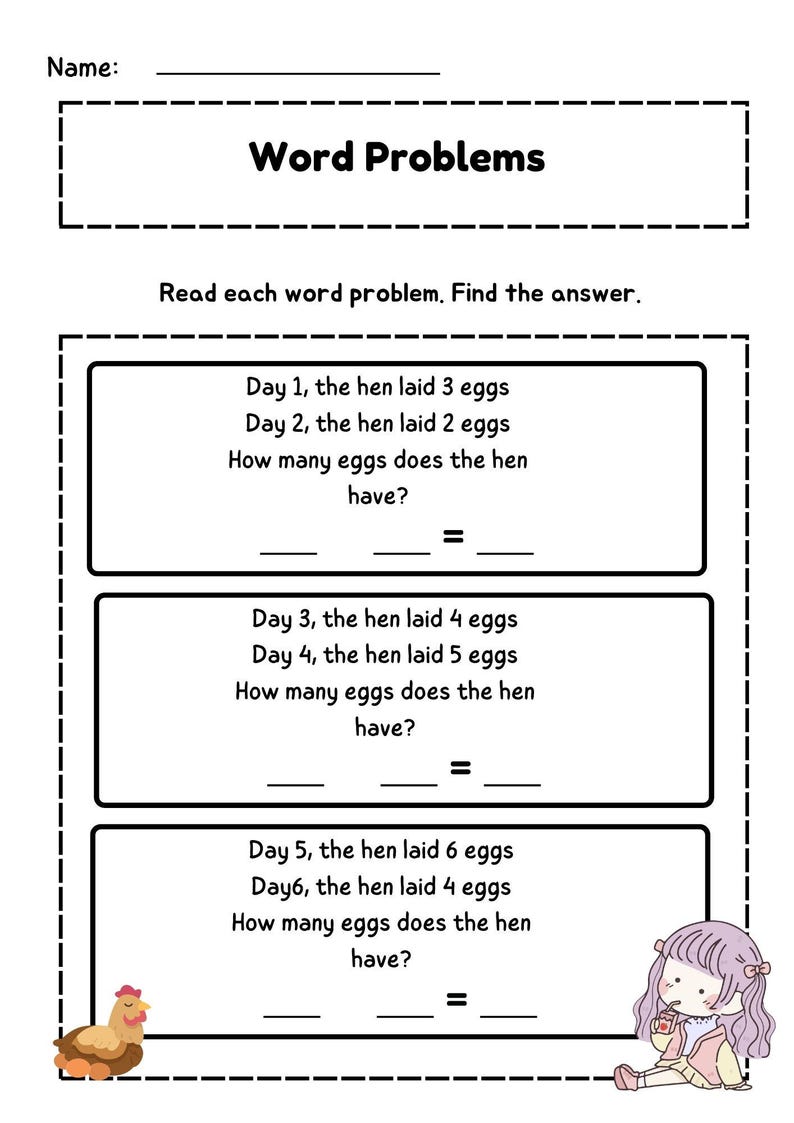 1st Grade Word Problems, Math Word Equations 2nd Grade,math Worksheet, Solve Word Problems, Easy ...