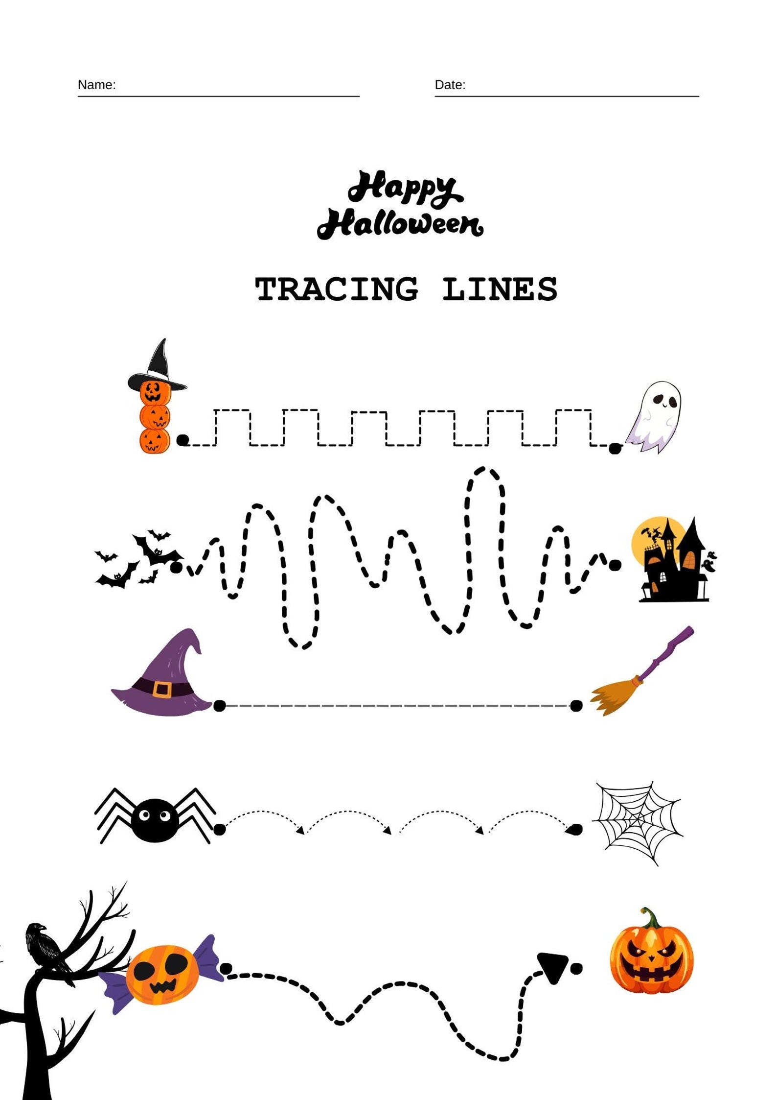 Halloween Tracing Lines Worksheet Bundle: Homeschool Kindergarten ...