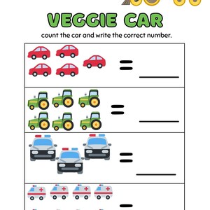Car Counting Worksheet,preschool Math, Beginning Math, Counting ...