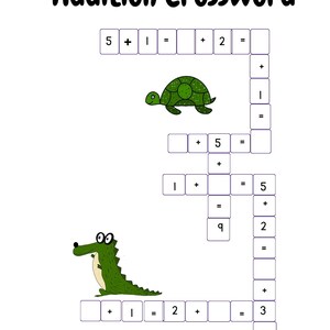 Addition Crossword Printable: Math Worksheet (printable) - Etsy