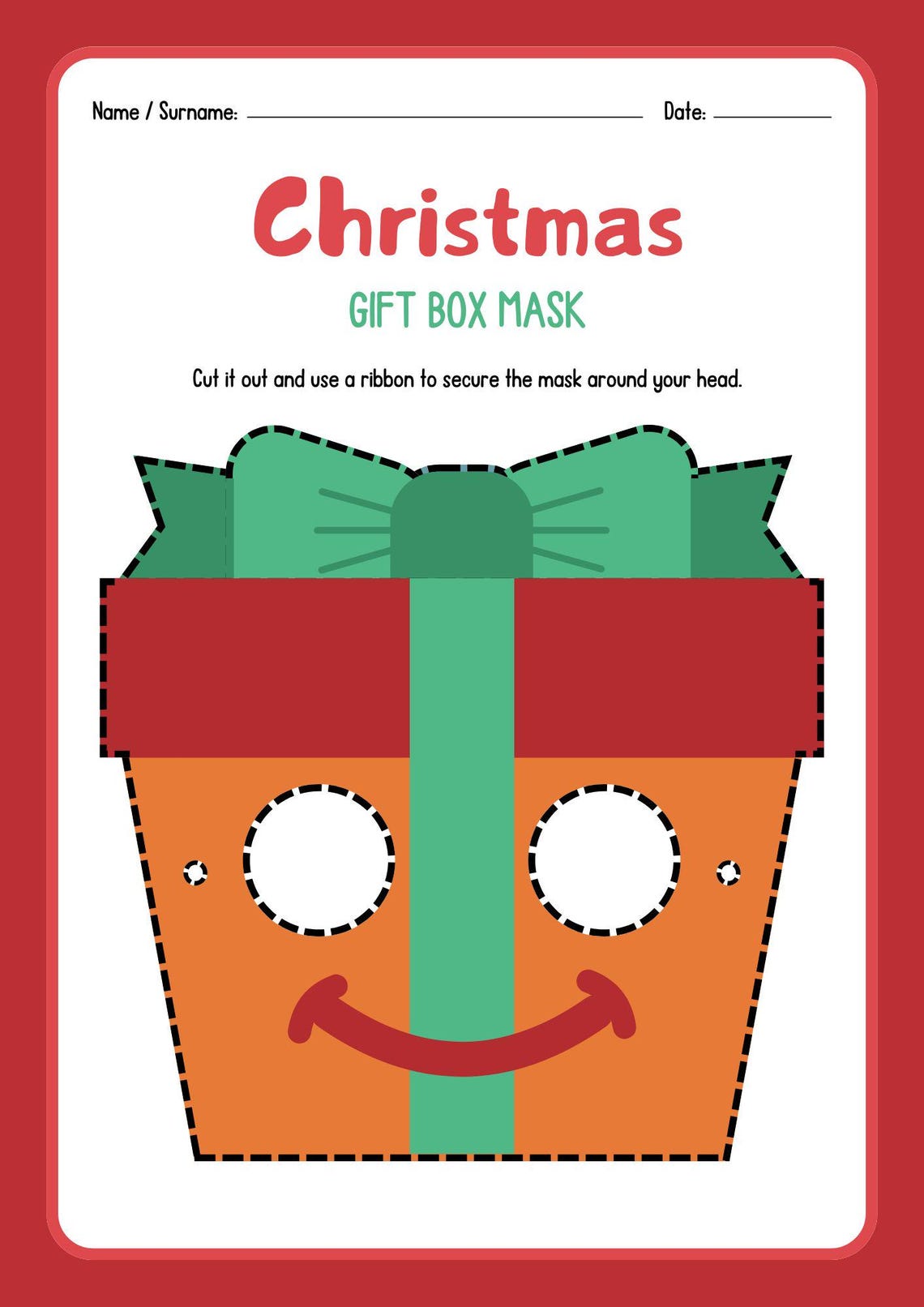 14 Printable Christmas Masks, Printable Christmas Costume, Christmas ...