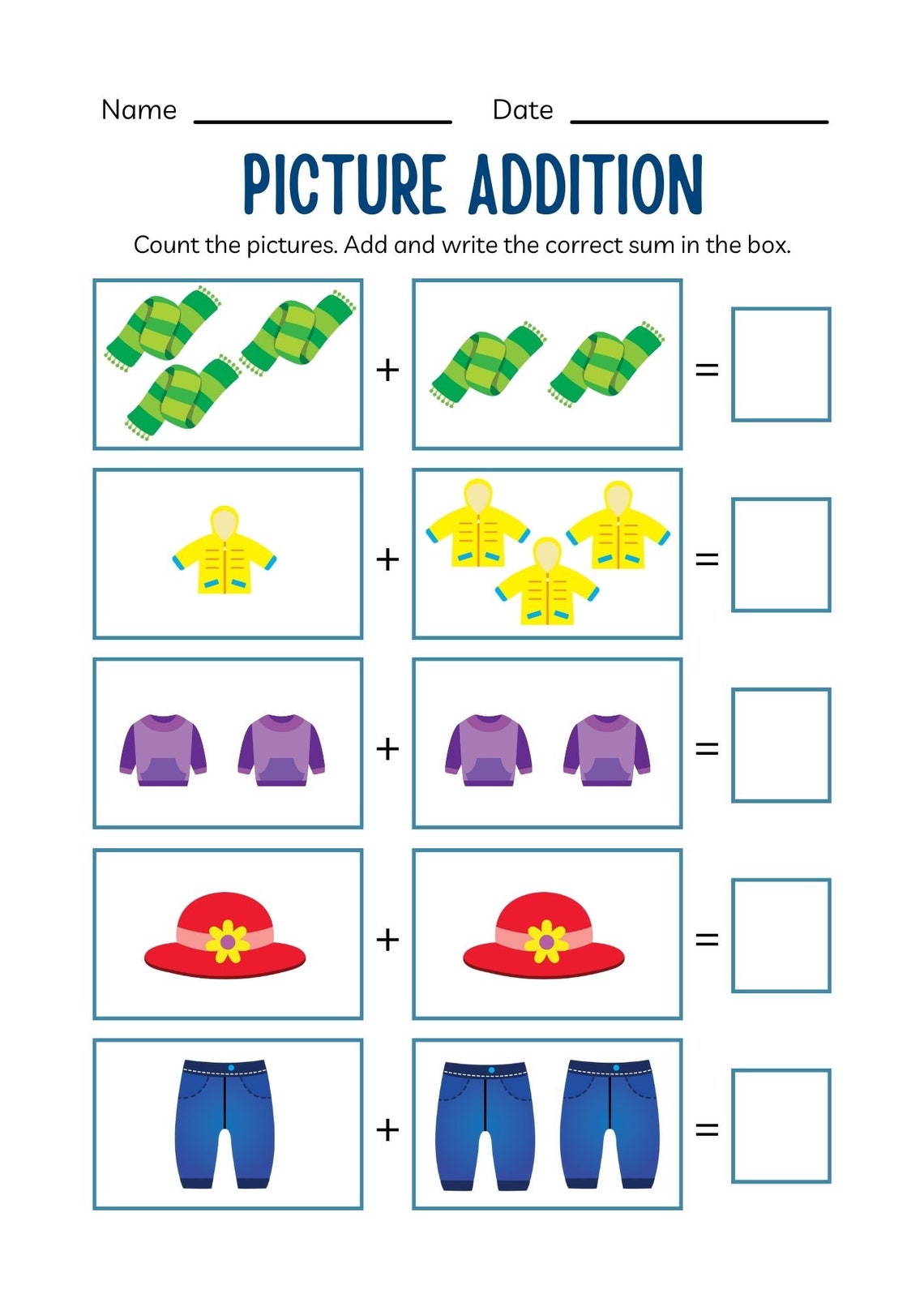 40 Printable Kindergarten Addition Worksheets, Picture Addition and ...