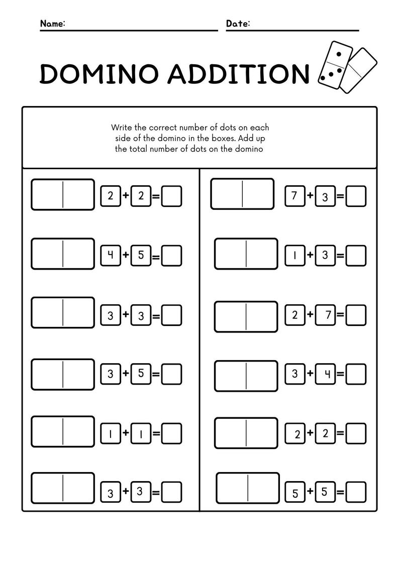 20 Printable Domino Addition Worksheets | 1st Grade & Kindergarten Math ...