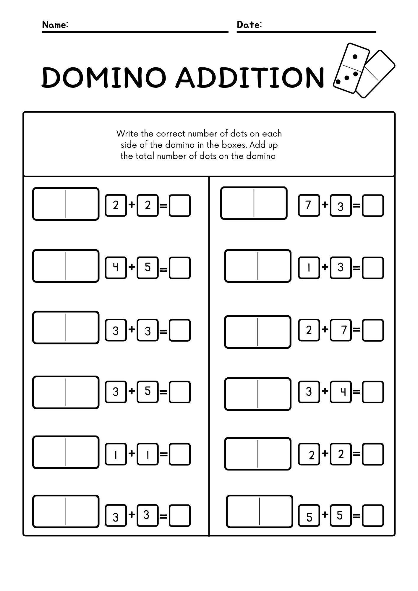 20 Printable Domino Addition Worksheets | 1st Grade & Kindergarten Math ...