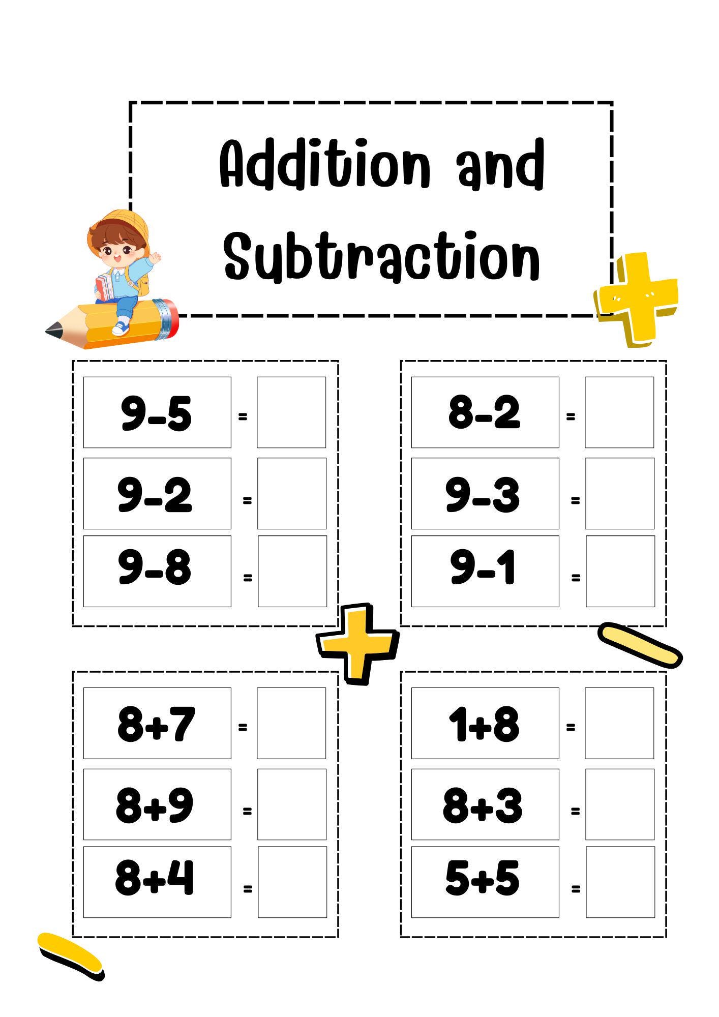 Simple Addition And Subtraction Worksheets For Kindergarten