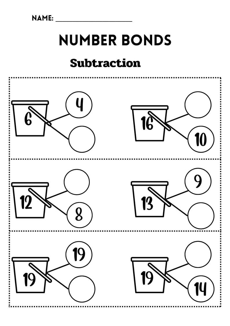 Printable Number Bonds Math Worksheets, Numbers 1 to 20, Kindergarten ...