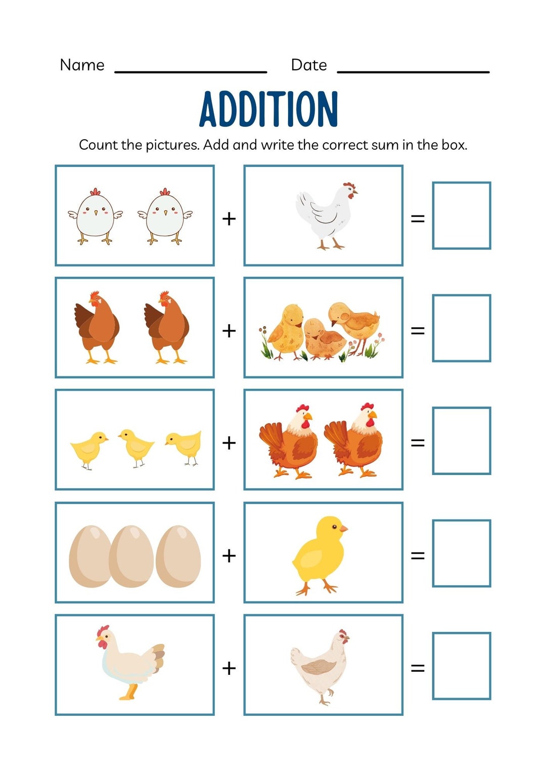 40 Printable Kindergarten Addition Worksheets, Picture Addition and ...