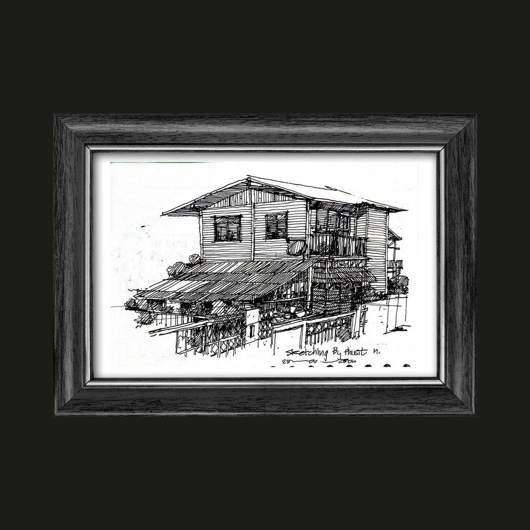 Sketch House Hand Drawn Ink Line Drawings With Buildings Architectural ...