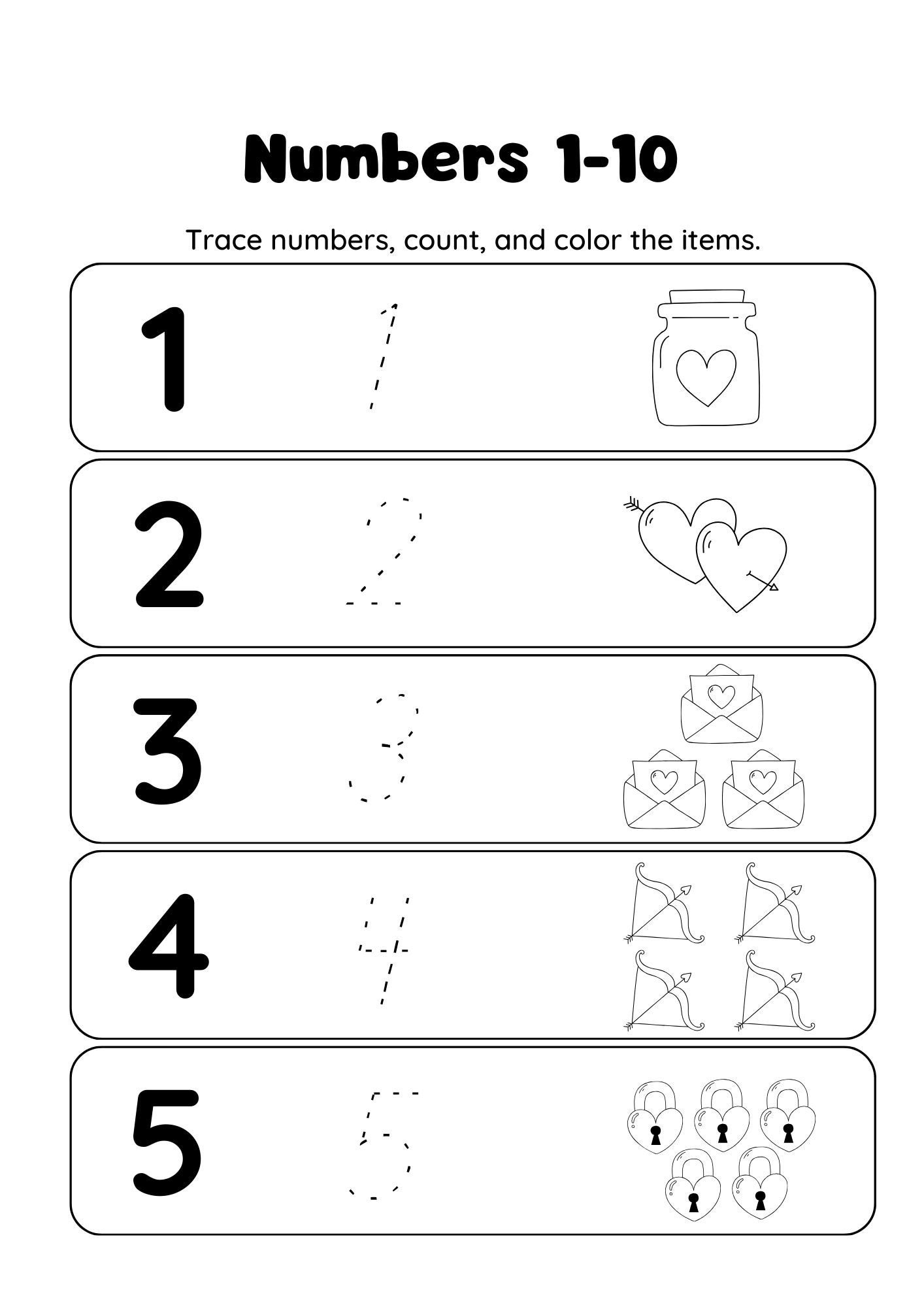 Number Tracing Worksheets: Color, Count, Trace 1-10 (printable) - Etsy