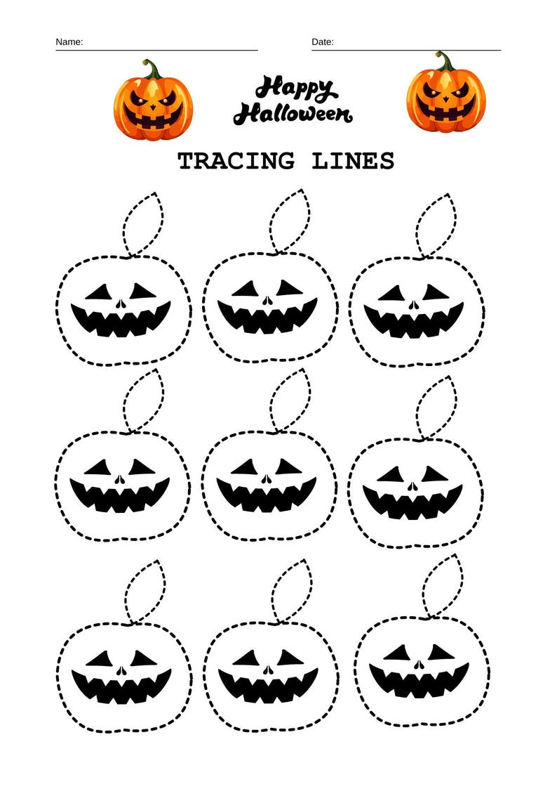 46 Happy Halloween Tracing Lines Worksheets Bundle, Line Trace Page ...