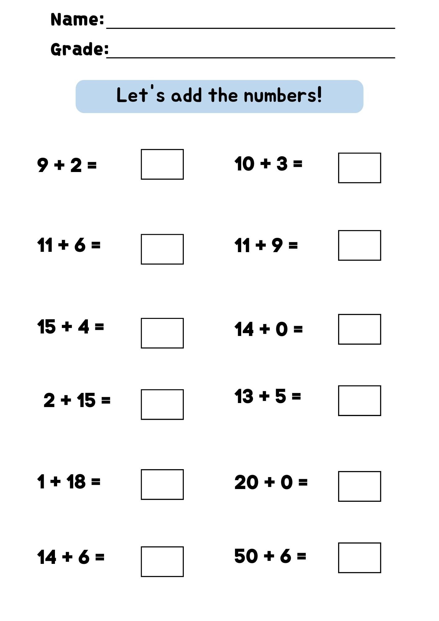 24 Printable Addition Worksheets, Math Worksheets, Single Digit ...