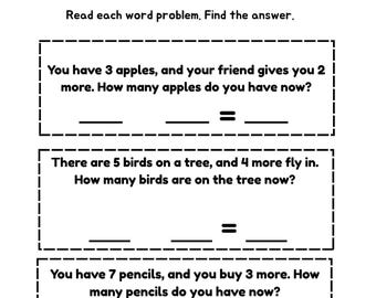 1st-2nd Grade Math Word Problems: Addition & Subtraction (PDF Printable ...