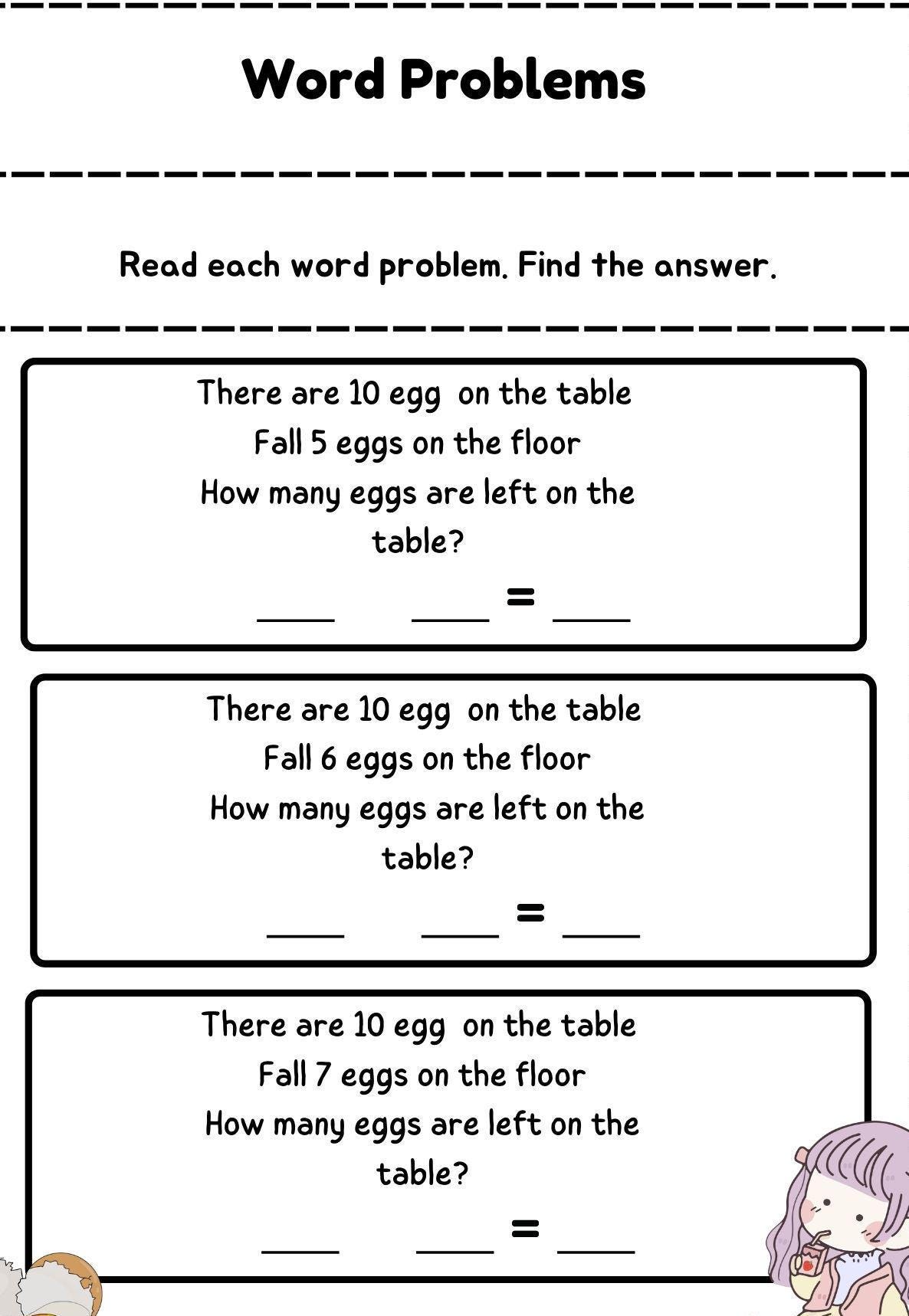 1st Grade Word Problems, Math Word Equations 2nd Grade,math Worksheet ...