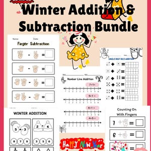 Kindergarten Addition and Subtraction Worksheets: Winter Math (PDF) - Etsy