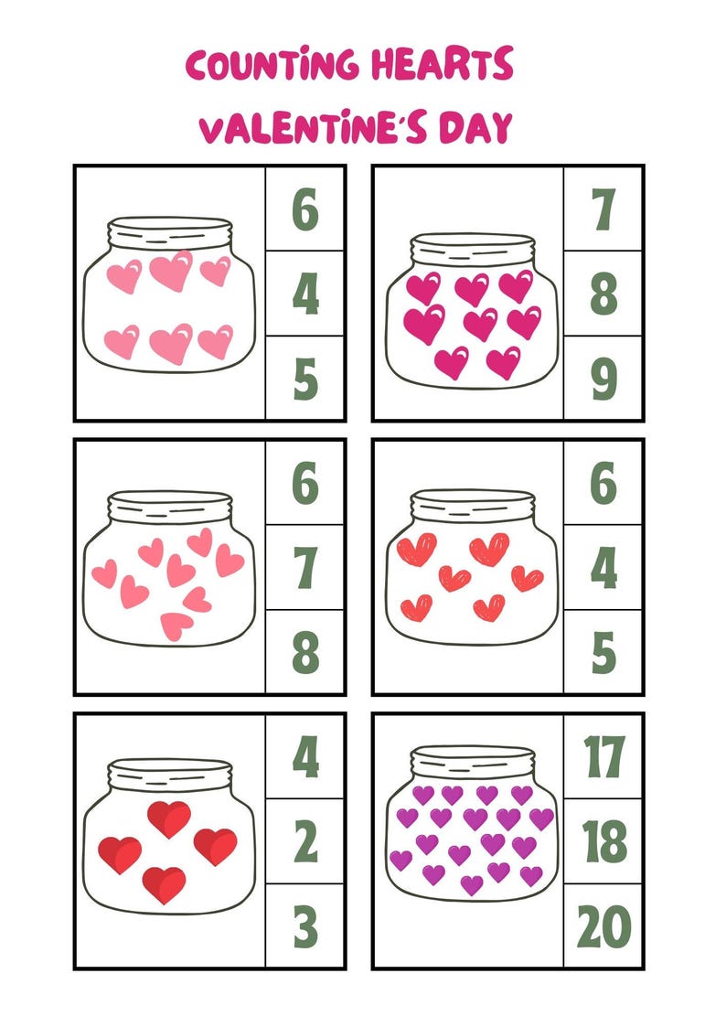 Valentine's Day Heart Counting Math Worksheet PDF Pattern - Etsy