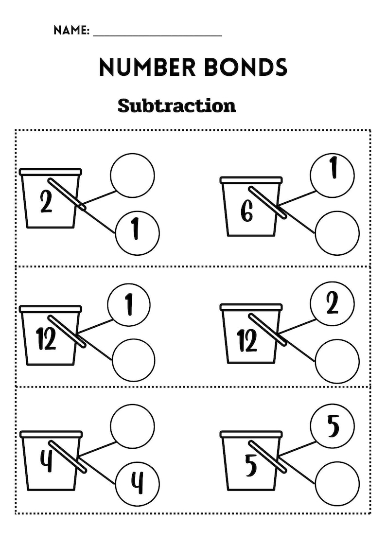 Printable Number Bonds Math Worksheets, Numbers 1 to 20, Kindergarten ...