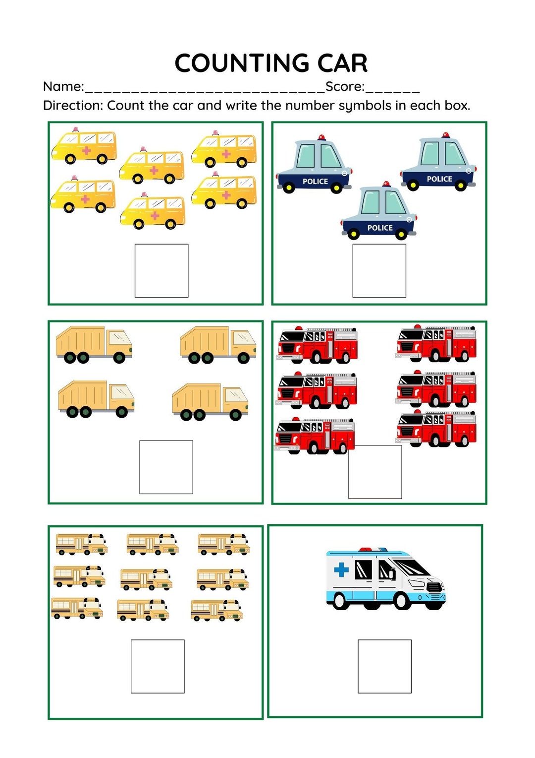 Childrens Worksheets,car Counting Worksheet,preschool Math, Beginning ...