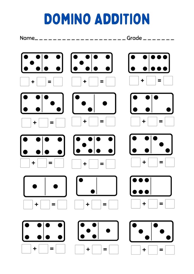 20 Printable Domino Addition Worksheets 1st Grade & Kindergarten Math ...