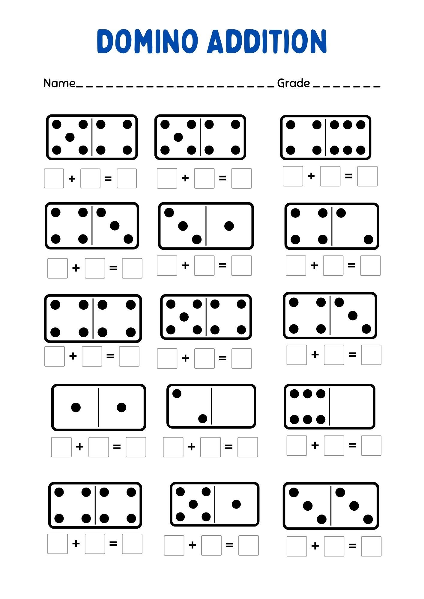 20 Printable Domino Addition Worksheets 1st Grade & Kindergarten Math ...